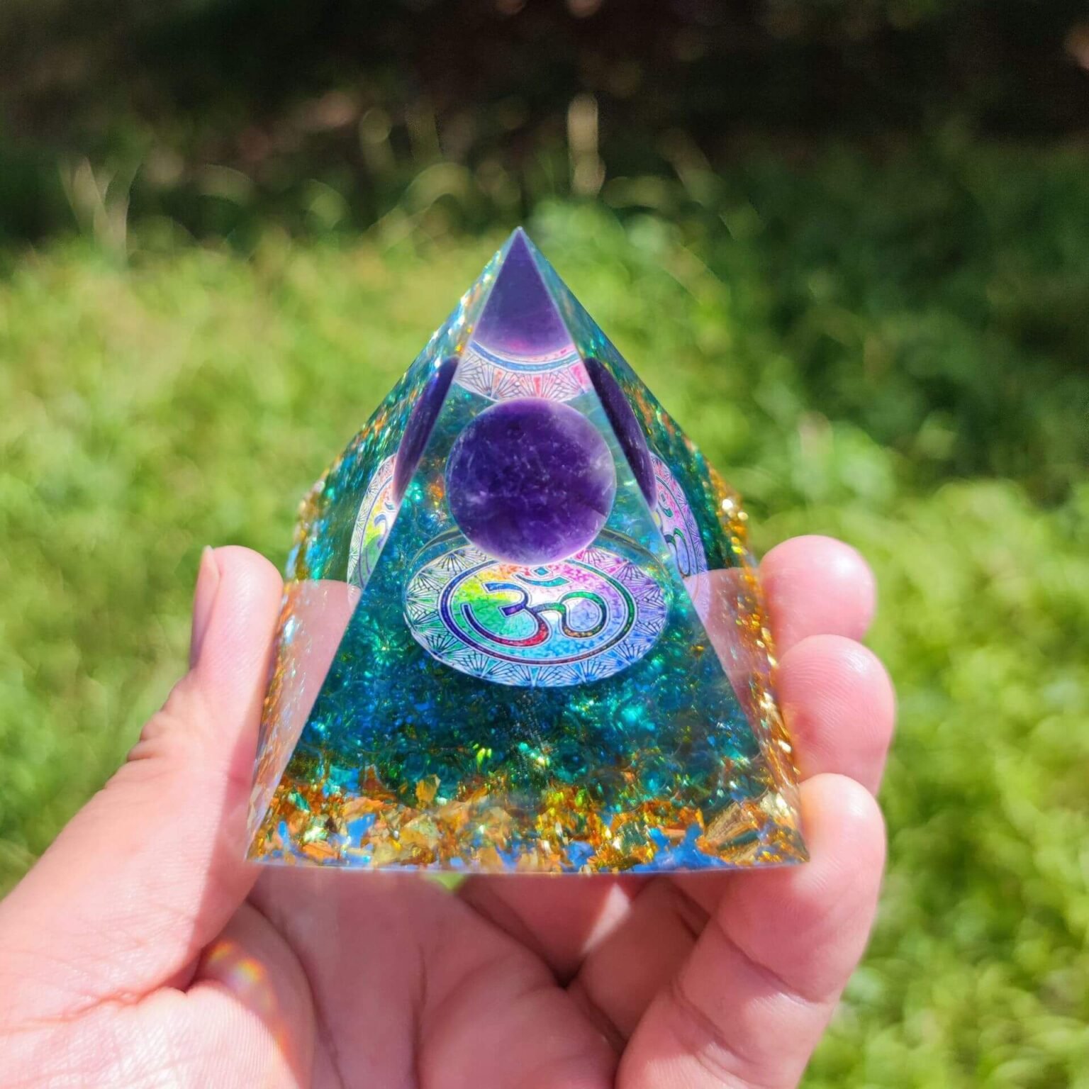 Orgone Pyramid With Om Symbol • The Green Crystal